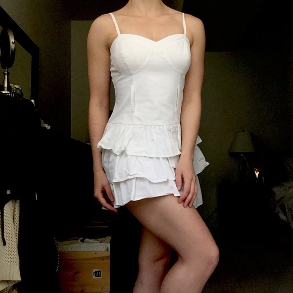 2B Bebe | Dresses | Bebe White Mini Y2k Ruffle Dress Coquette Fairy ...